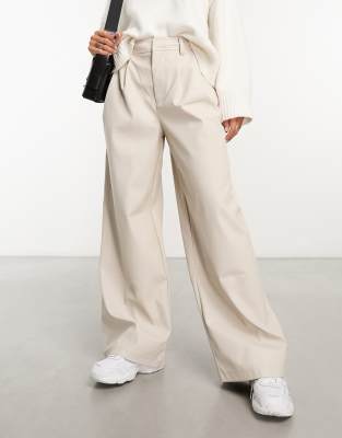 ASOS DESIGN faux leather wide leg dad pants in winter white | ASOS