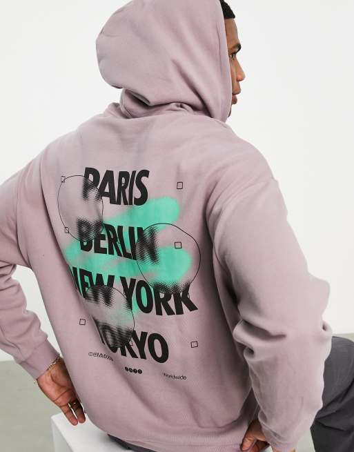 Asos Design Felpa Con Cappuccio Oversize Viola Con Stampa Di Città