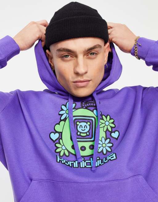 Asos Design Felpa Con Cappuccio Oversize Viola Con Stampa Rétro Sul
