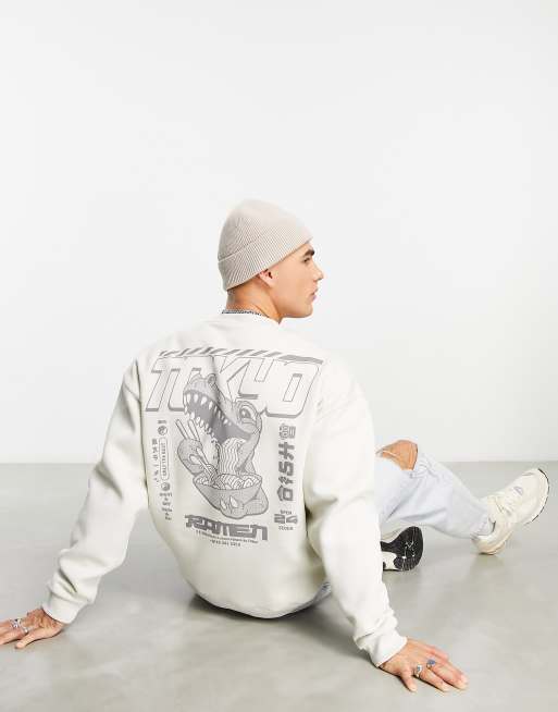 Asos Design Felpa Oversize Beige Con Stampa Di Dinosauro Stile Skate