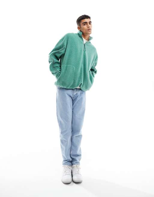 Asos Design Felpa Oversize Con Zip Corta In Pile Borg Verde Asos