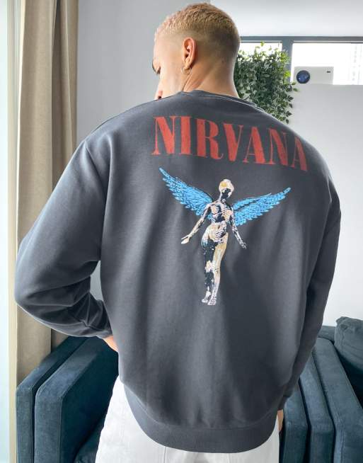 Asos Design Felpa Oversize Girocollo Nera Con Stampa Dei Nirvana Asos