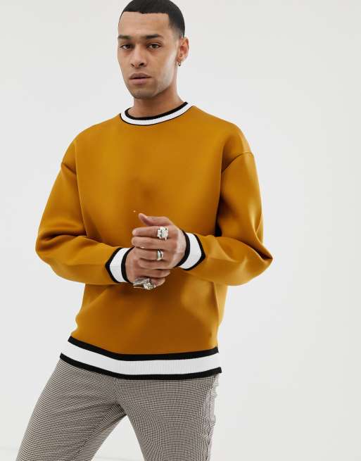 Asos Design Felpa Oversize In Tessuto Scuba Marrone Con Righe A