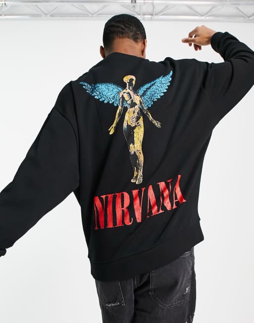 Asos Design Felpa Oversize Nera Con Stampa Nirvana E Angelo Sul