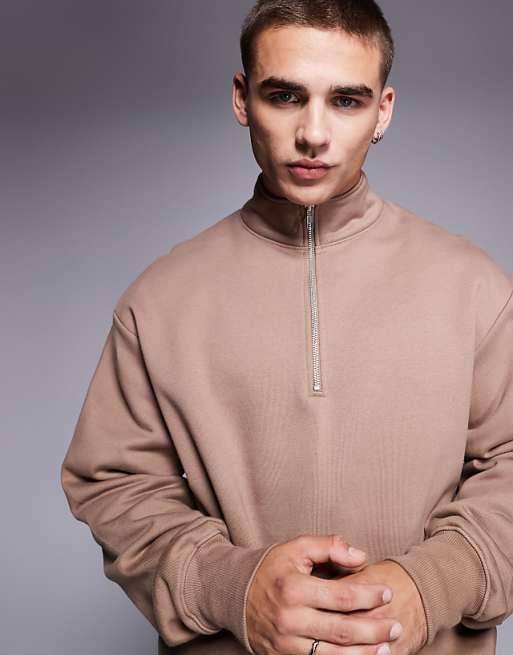 ASOS DESIGN - Felpa oversize premium pesante beige con zip corta 400 ... ASOS DESIGN - Felpa oversize premium pesante beige con zip corta 400 ...