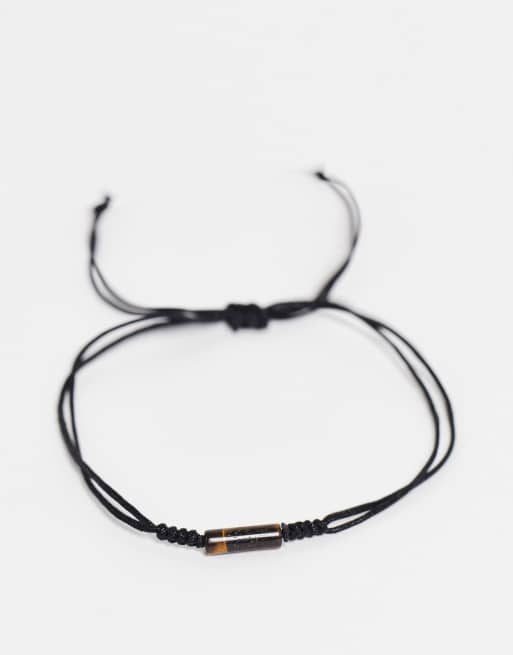 Asos Design Festival Cord Anklet With Tigers Eye Stone In Black Asos