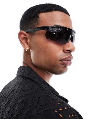 ASOS DESIGN festival racer visor sunglasses with gradient lens in black ...
