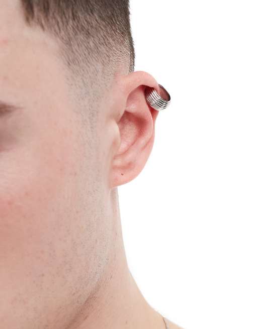 ASOS DESIGN festival ribbed ear cuff in silver tone | ASOS