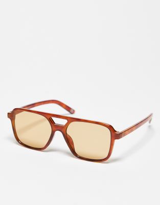ASOS DESIGN fine frame aviator sunglasses with light brown lens | ASOS