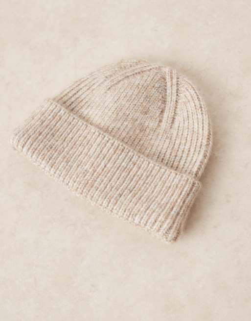 ASOS DESIGN fisherman rib knit beanie in oatmeal | ASOS