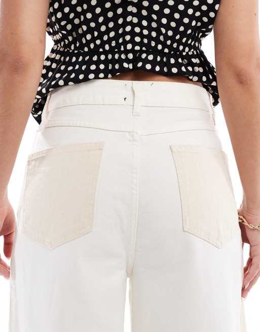 ASOS DESIGN flared jeans with two-tone panels in ecru and beige | ASOS