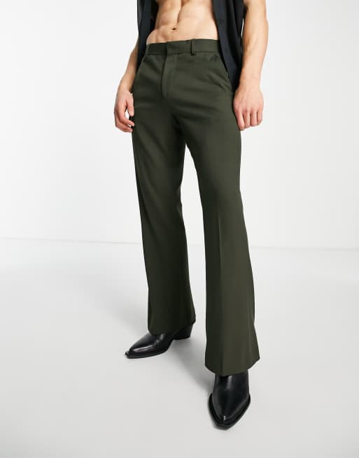 ASOS DESIGN flared smart pants in khaki | ASOS