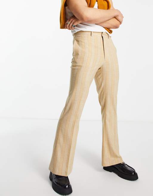 ASOS DESIGN flared smart pants in tonal stripe peach | ASOS