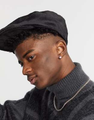 ASOS DESIGN flat cap in black cord | ASOS