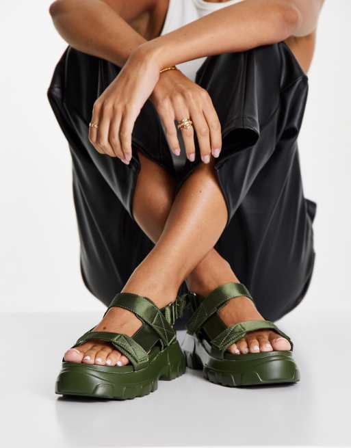 ASOS DESIGN Flavia chunky two-part sandals in khaki | ASOS