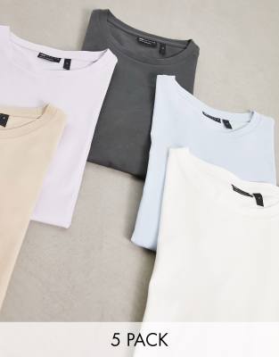 ASOS DESIGN – Flerfärgad t-shirt med rund halsringning, 5-pack | ASOS