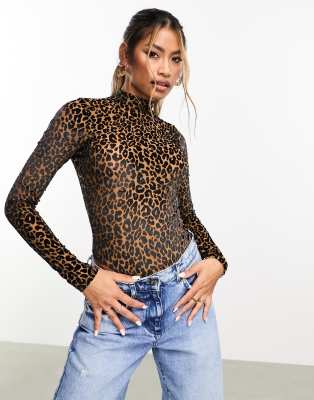 ASOS DESIGN flocked bodysuit in leopard animal print | ASOS