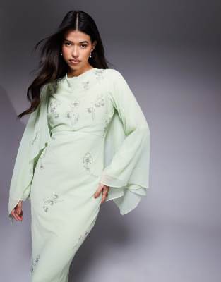 ASOS DESIGN floral embellished cape detail bias cut maxi dress with ...