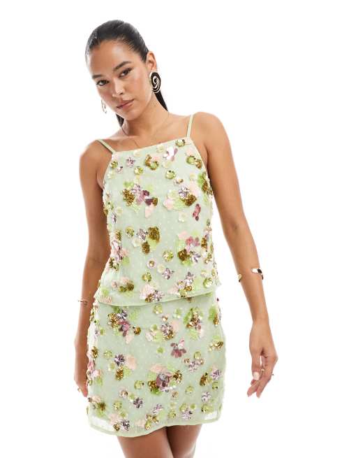 ASOS DESIGN floral embellished top with back detail in green - part of ...