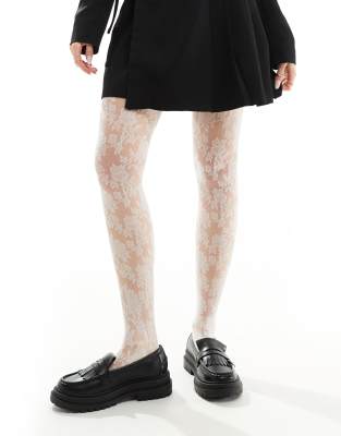 ASOS DESIGN floral lace tights in white | ASOS