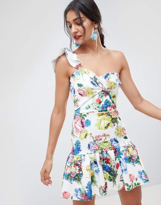 Asos Design Floral One Shoulder Mini Dress Asos