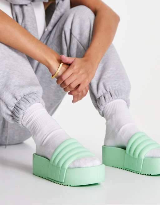 ASOS DESIGN Flori flatform sliders in mint green | ASOS