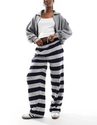 ASOS DESIGN fluffy knit pants in blue and gray stripe | ASOS