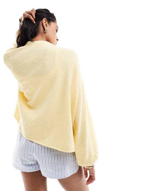 ASOS DESIGN fluffy loose knit cardigan in lemon | ASOS