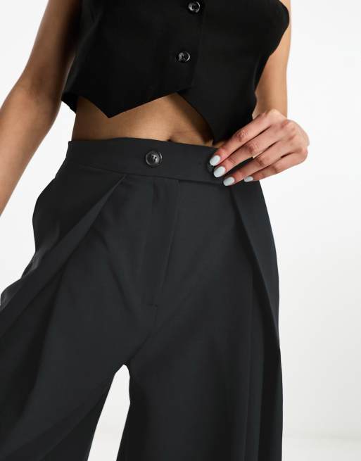 ASOS DESIGN folded front wide leg pants in black | ASOS