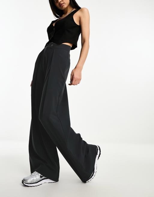 ASOS DESIGN folded front wide leg pants in black | ASOS