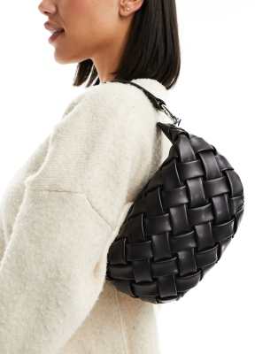 ASOS DESIGN folded weave slouch shoulder bag in black | ASOS