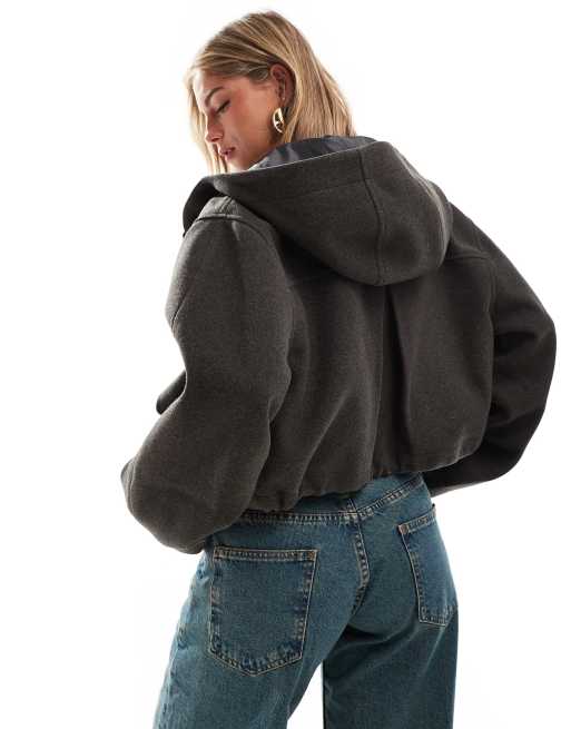 ASOS DESIGN formal cropped jacket with hood in charcoal | ASOS