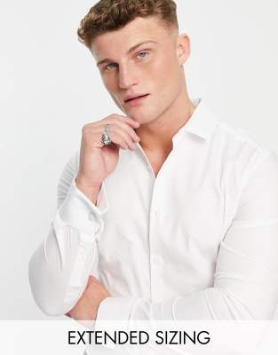 ASOS DESIGN formal royal oxford skinny shirt with double cuff in white ...