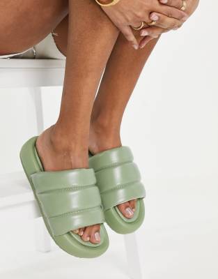 ASOS DESIGN Fowler extreme padded slides in green | ASOS