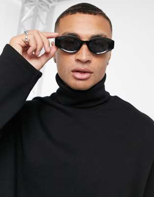 ASOS DESIGN frame mid oval sunglasses with smoke lens in black | ASOS