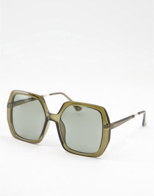 Asos Design Frame Oversized 70s Sunglasses In Green Asos