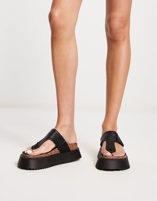 ASOS DESIGN Freefall toe post flat sandals in black - BLACK | ASOS