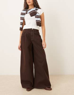 ASOS DESIGN front yoke wide leg jean in brown | ASOS