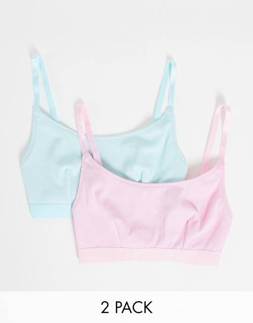 ASOS DESIGN Fuller Bust 2 pack cotton rib bralet in pink & green | ASOS