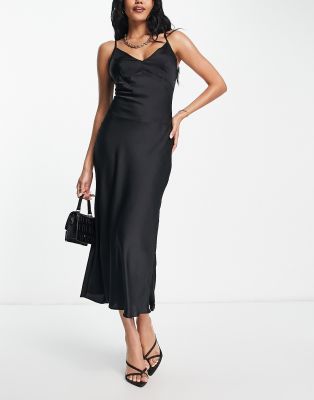 ASOS DESIGN Fuller bust high apex satin maxi slip dress in black | ASOS
