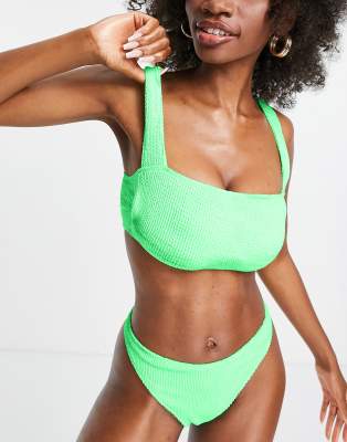 ASOS DESIGN fuller bust mix and match crinkle crop bikini top in neon green | ASOS