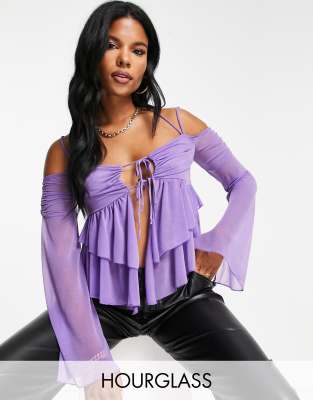ASOS DESIGN Fuller Bust wavy hem tiered mesh top in purple | ASOS
