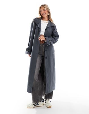 ASOS DESIGN funnel neck oversized longline trench coat in navy | ASOS