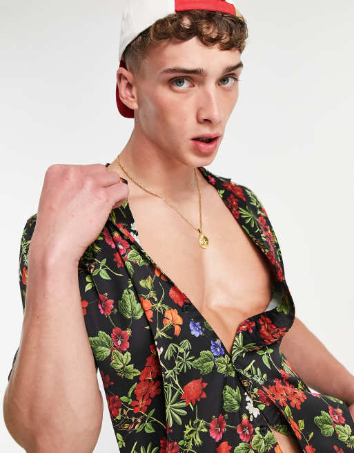 Asos Design Geblümtes Satinhemd In Regulärer Passform Mit