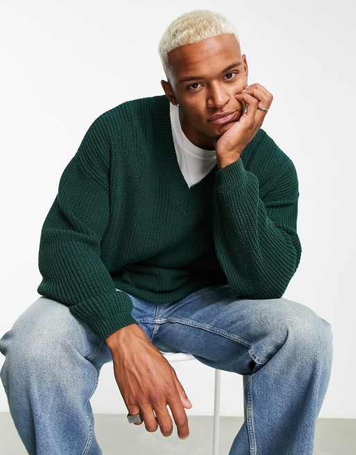 ASOS DESIGN - Gebreide geribbelde oversized visserstrui in bosgroen | ASOS