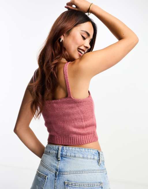 Asos Design Gebreide Twinset Camitop In Roze Deel Van Co Ord Set Asos