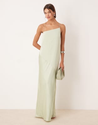 ASOS DESIGN - Gedrapeerde maxi cami-jurk met satijn en chiffon in saliegroen | ASOS