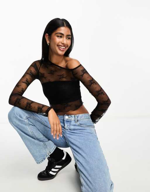 Asos Design Gennemsigtig Sort Asymmetrisk Top Asos