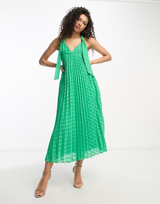 ASOS DESIGN - Geplooide midi jurk van geruit jacquard met diep ... ASOS DESIGN - Geplooide midi jurk van geruit jacquard met diep ...