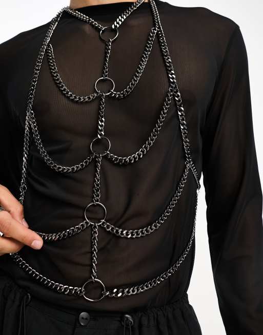 ASOS DESIGN Gerippte Brustkorb Body Chain in Stahlgrau ASOS